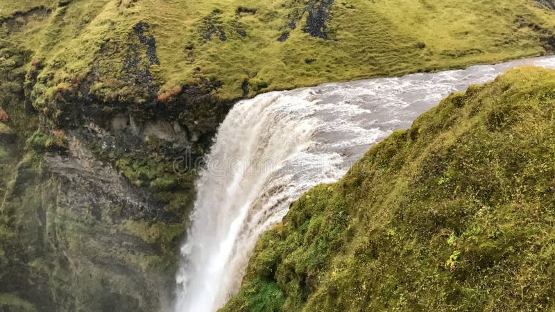 Skogafoss Waterfall in Iceland during Heavy Rainfall Seen from Above ...