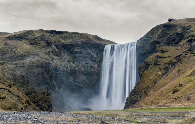 Skogafoss Waterfall in Iceland. Long Exposure. Blurry Water. Stock ...