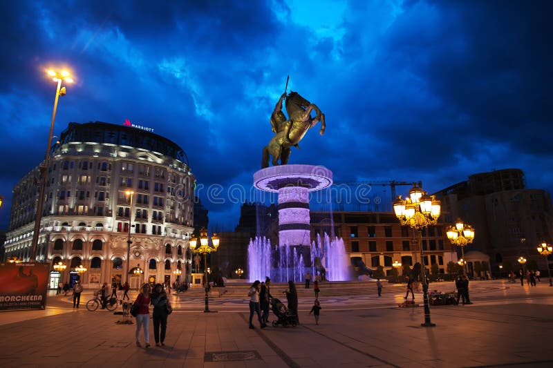 Skopje, Macedonia - 10 May 2018: Night in Skopje of Macedonia, Balkans ...
