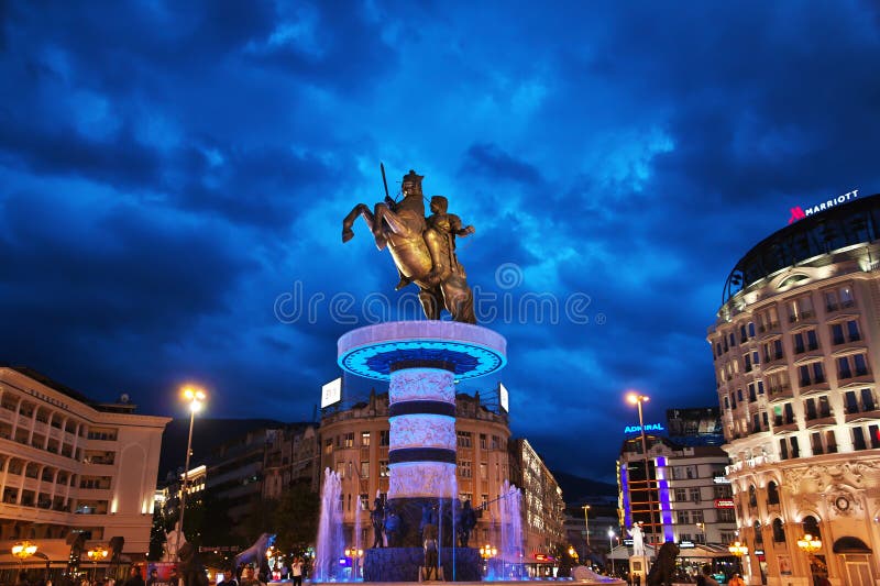 Skopje, Macedonia - 10 May 2018: Night in Skopje of Macedonia, Balkans ...