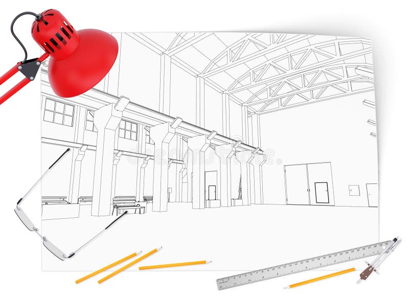 Skrivbords- arkitekt stock illustrationer. Illustration av passare ...