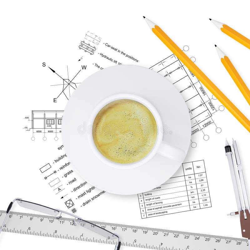 Skrivbord F?r Arkitekten Passare Och Ritning Fotografering för ...