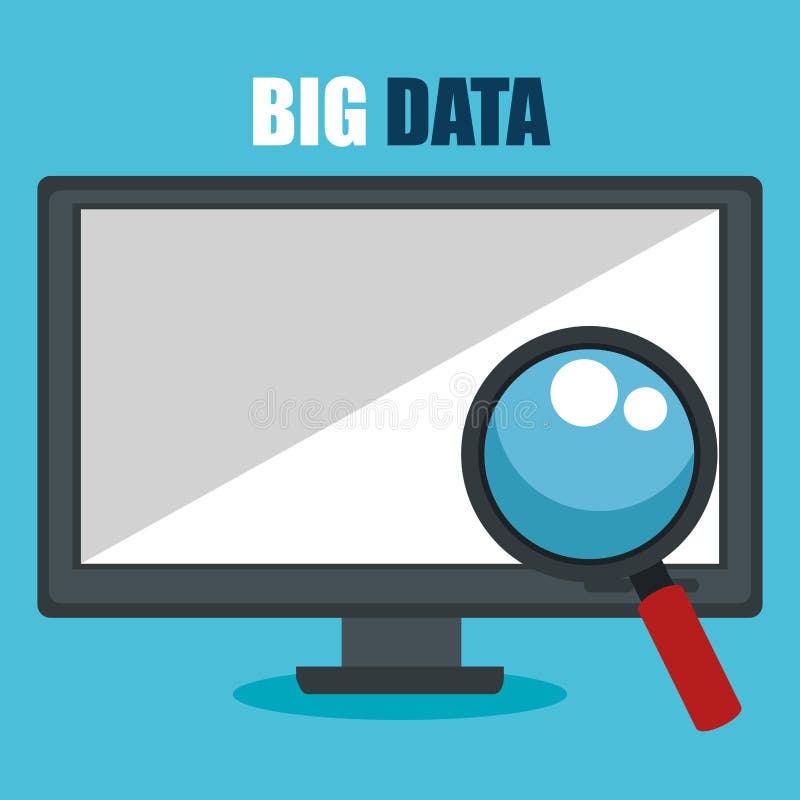 Skrivbords- Dator Med Stora Datasymboler Vektor Illustrationer ...