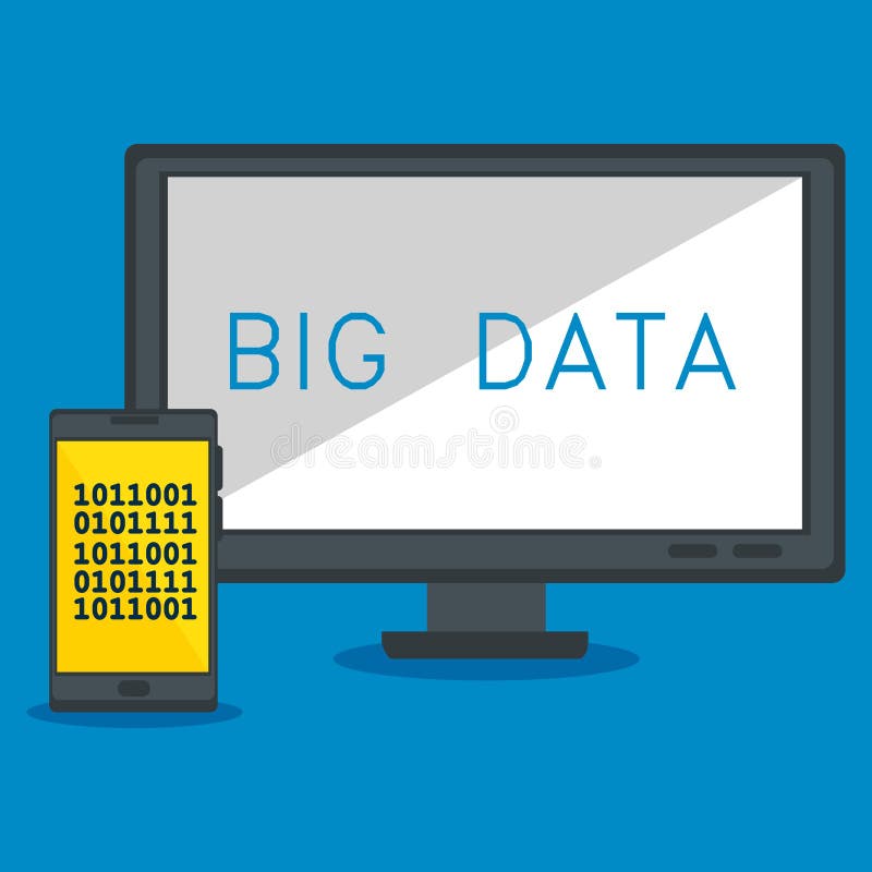 Skrivbords- Dator Med Stora Datasymboler Vektor Illustrationer ...