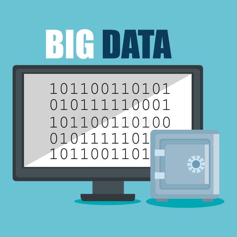 Skrivbords- Dator Med Stora Datasymboler Vektor Illustrationer ...