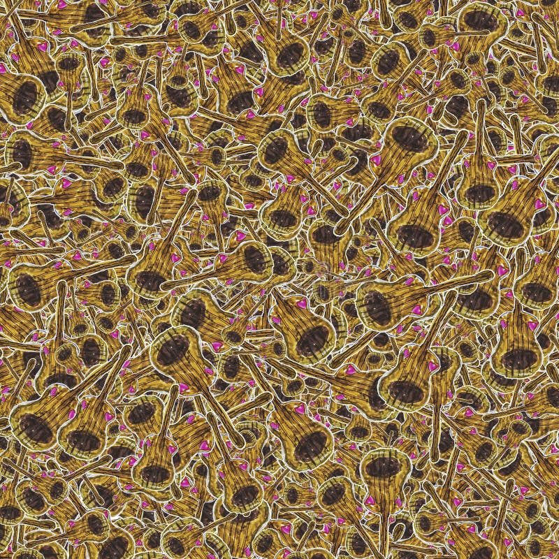 Sktechy Style Guitar Drawing Motif Random Pattern Stock Image - Image ...