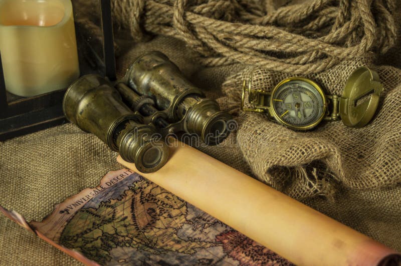 Skull and Adventure Objects for Exploration Stock Image - Image of rope ...