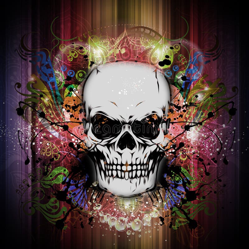 Shiny Skull of Diamonds and Gold Glittering Stars . Golden Element ...