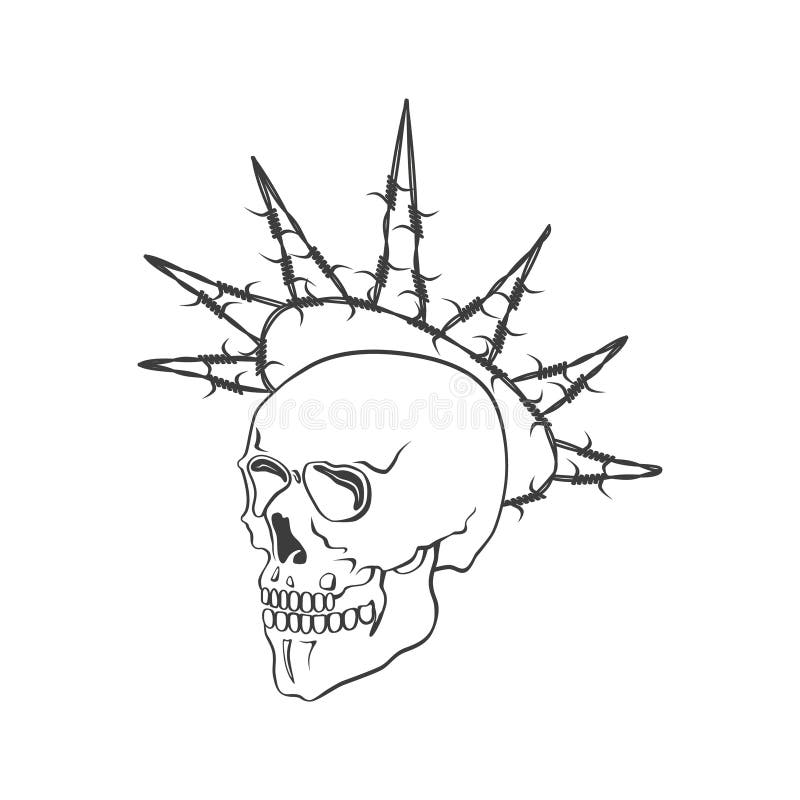 Skull with Barbed Wire Vector Illustration on White Background Stock ...