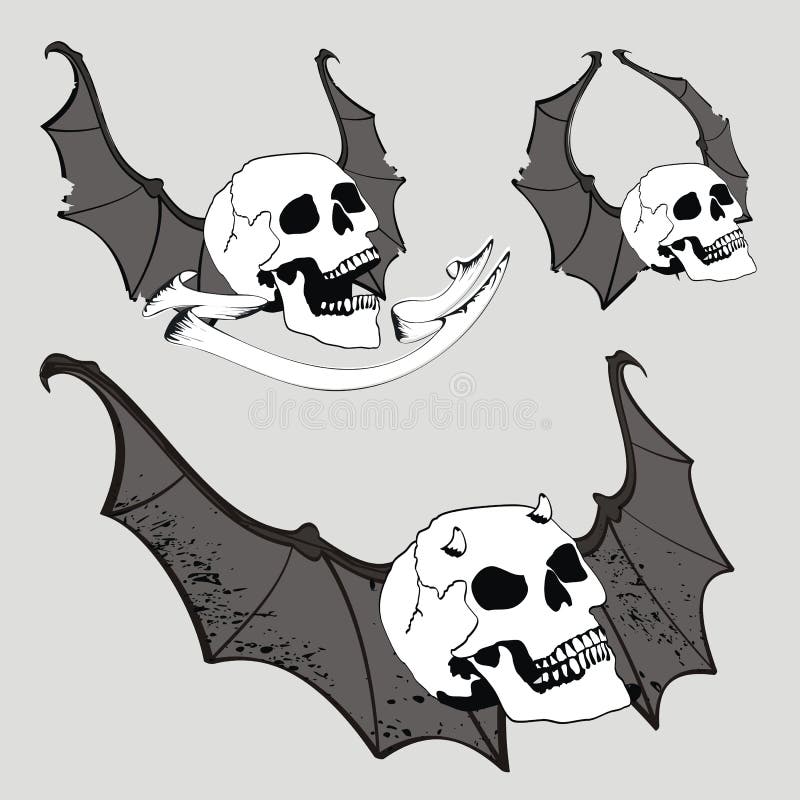 Skull Bat Wings Set Vector Set2 Stock Vector - Illustration of style ...