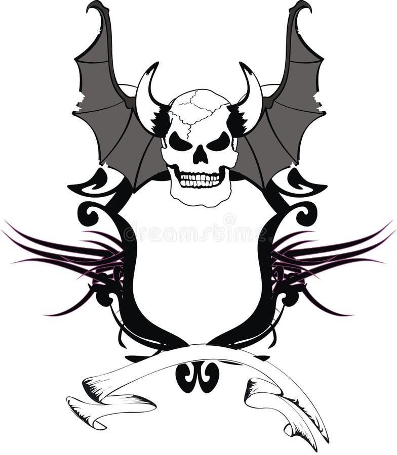 Skull Bat Wings Sticker Tattoo Shield 5 Stock Vector - Illustration of ...