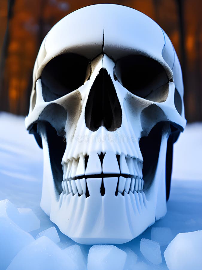 Skull with Black Eyes and Snow, AI Generated Stock Illustration ...