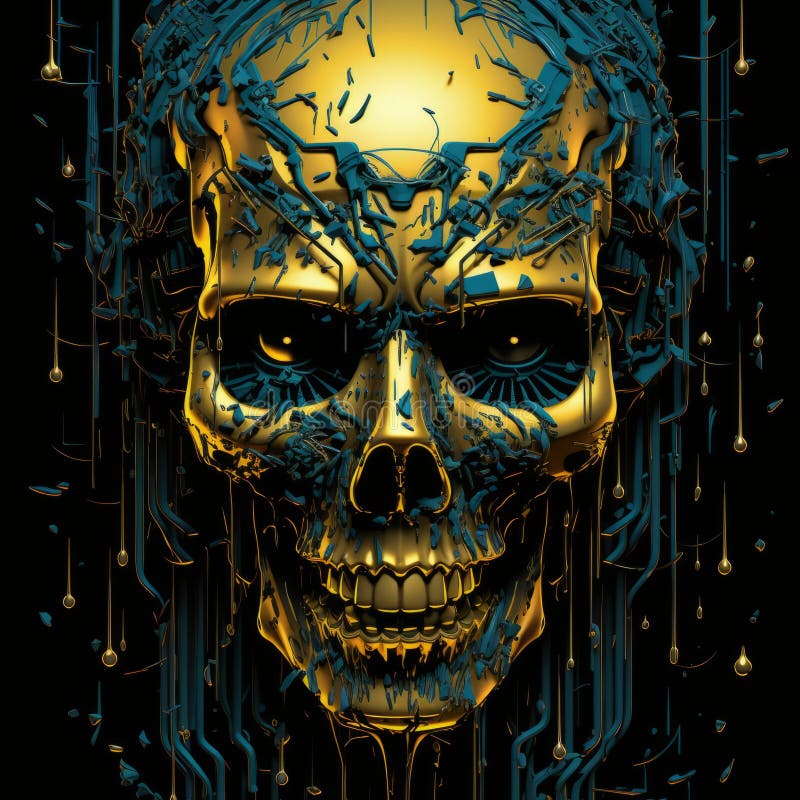 A Skull with Blue and Gold Paint on it Stock Illustration ...