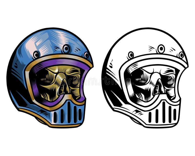 Skull with Blue Motorcycle Helmet Stock Vector - Illustration of spooky ...
