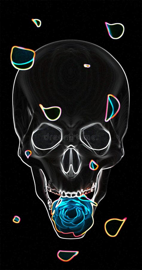 Skull with a Blue Rose on a Black Background Stock Illustration ...