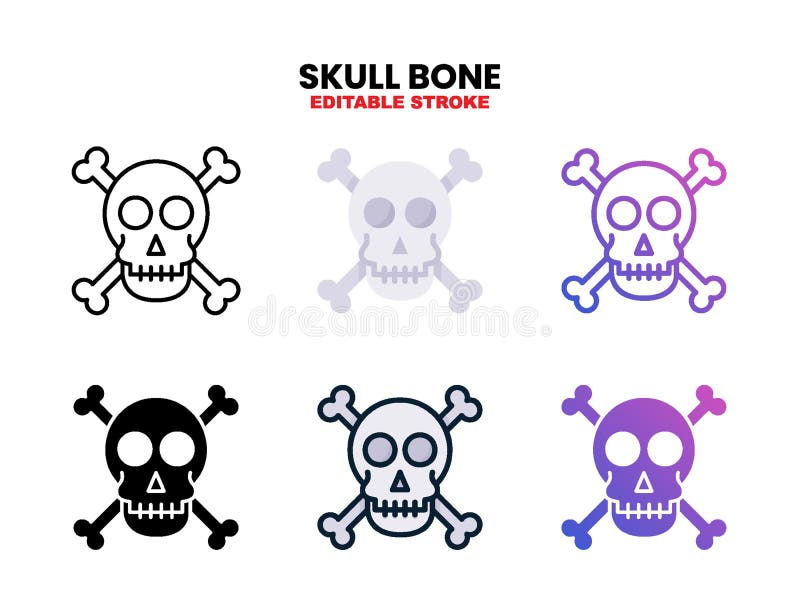 Skull Bone Icon Set with Different Styles. Stock Vector - Illustration ...