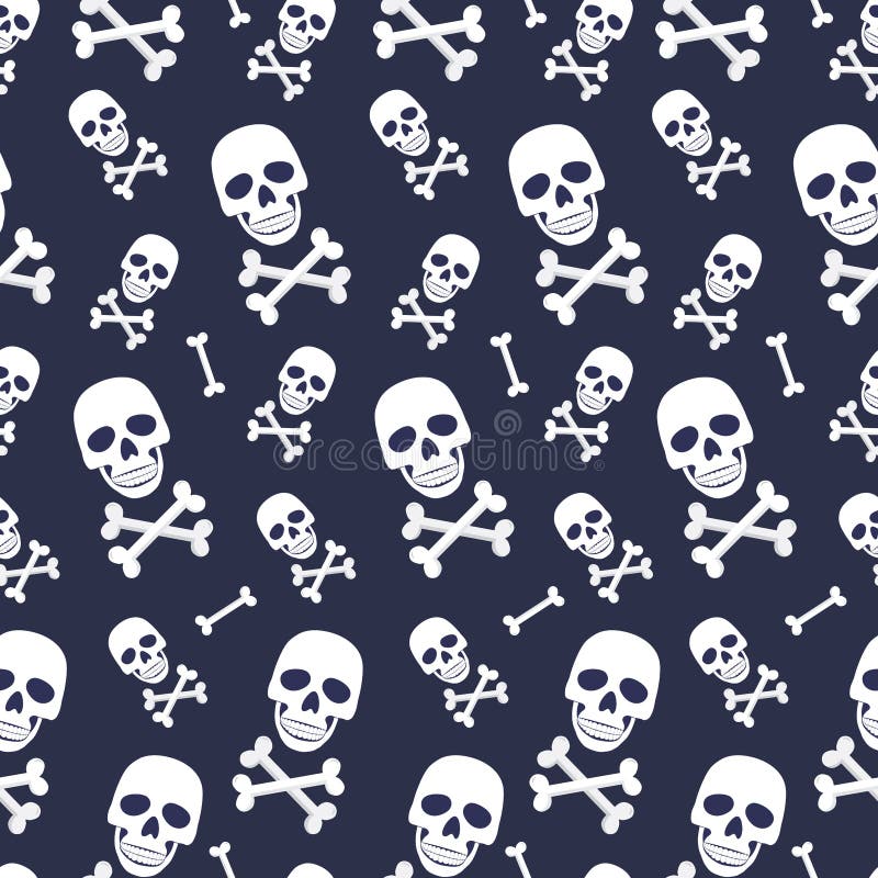 Skull and Bone Seamless Pattern on Blue Background. Halloween Skull ...