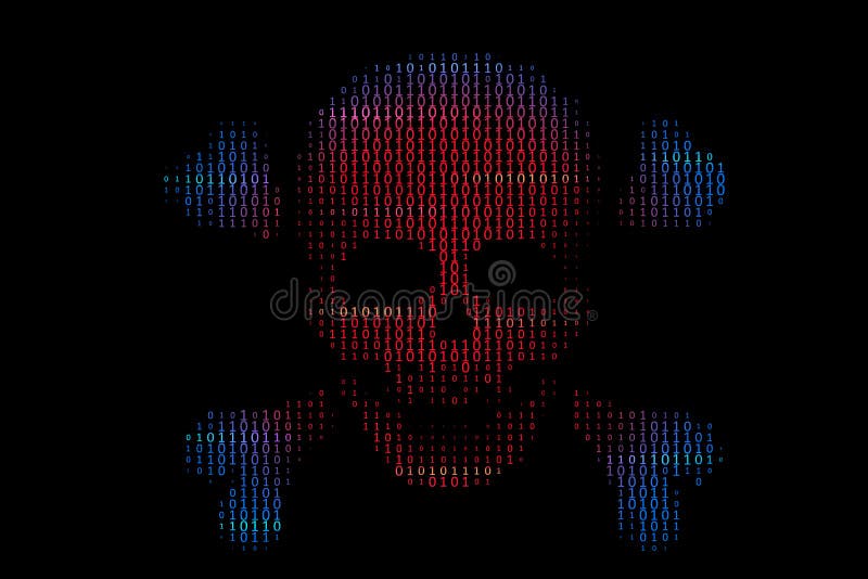 Skull with Bones in Binary Code Stream on Black Background.concept of ... Skull with Bones in Binary Code Stream on Black Background.concept of ...