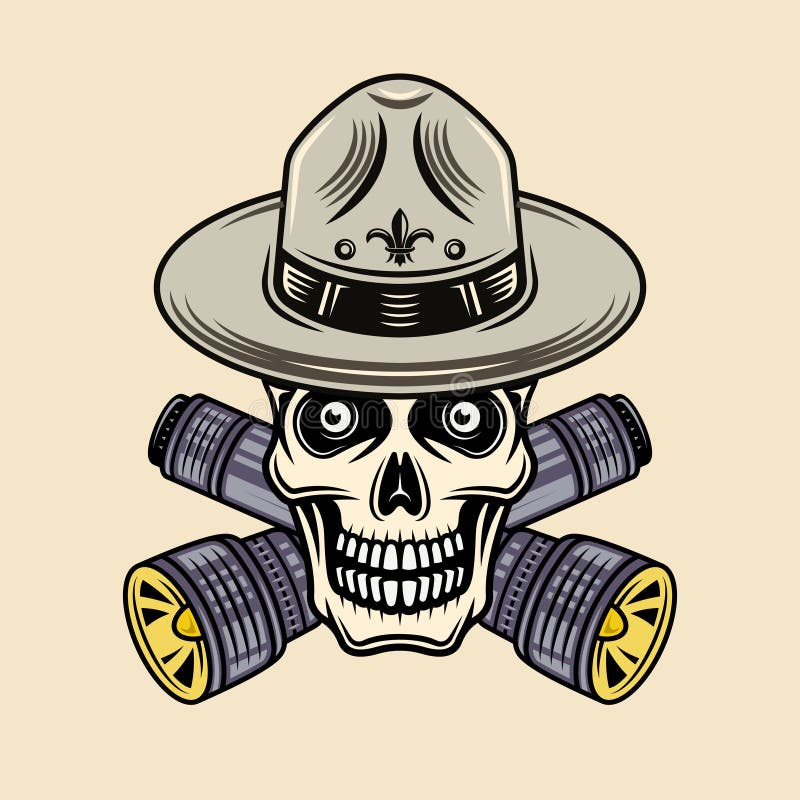 Skull of Boy Scout in Hat with Flashlights Vector Stock Illustration ...