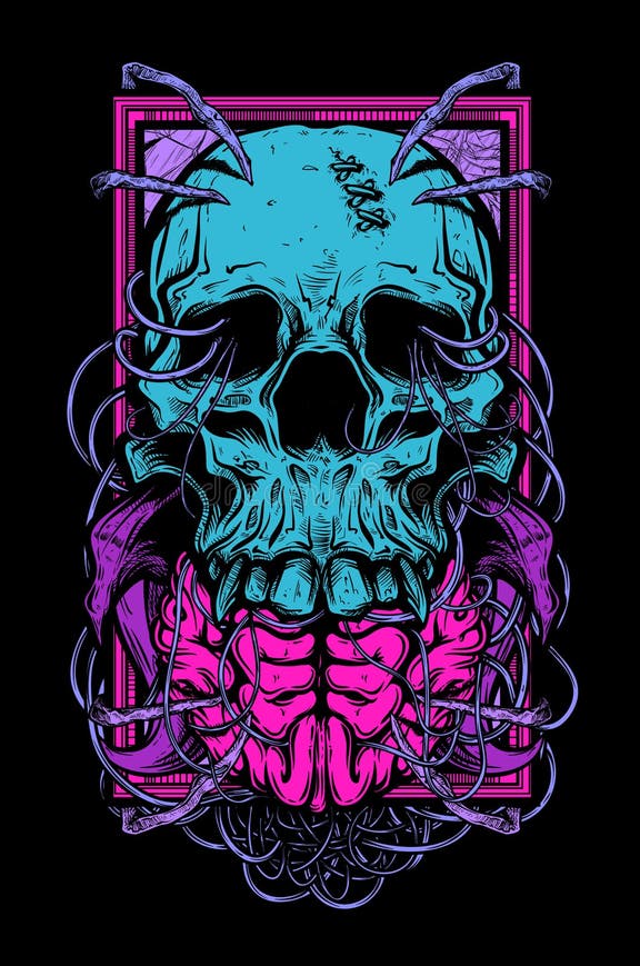 Skull and Brain stock vector. Illustration of black, demon - 56238872