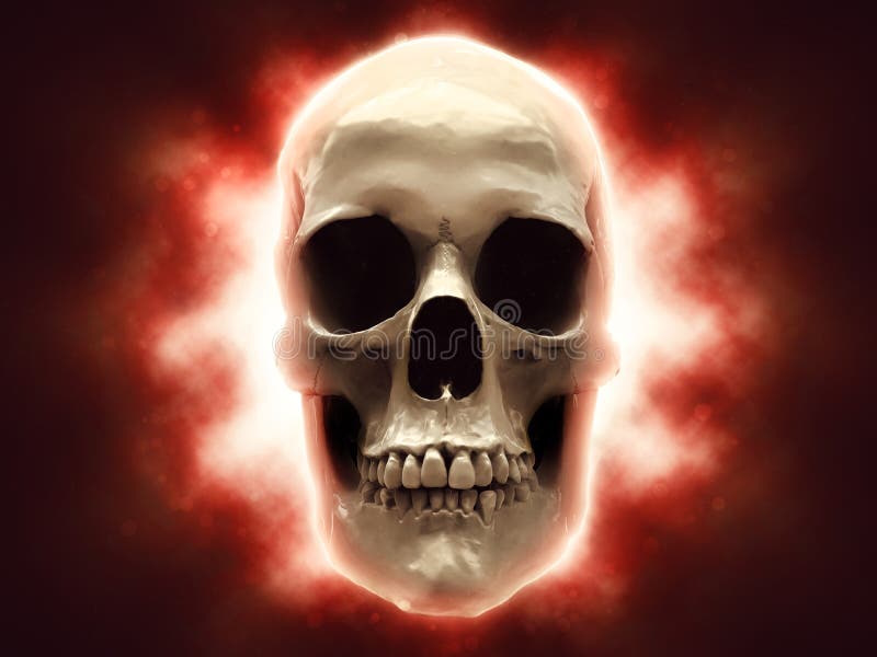 Skull with Bright Red Light Shining Behind it Stock Illustration ...