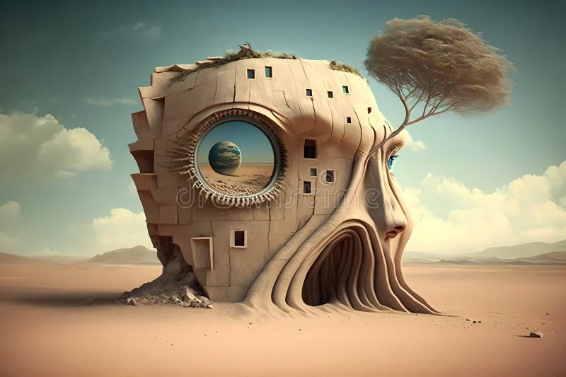Skull Building with Tree in Sky Landscape Art Abstract Art Illustration ...