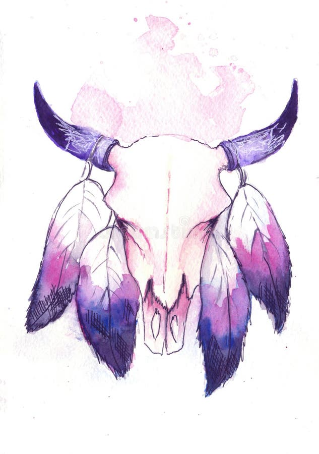 Watercolor bull skull stock illustration. Illustration of animale ...