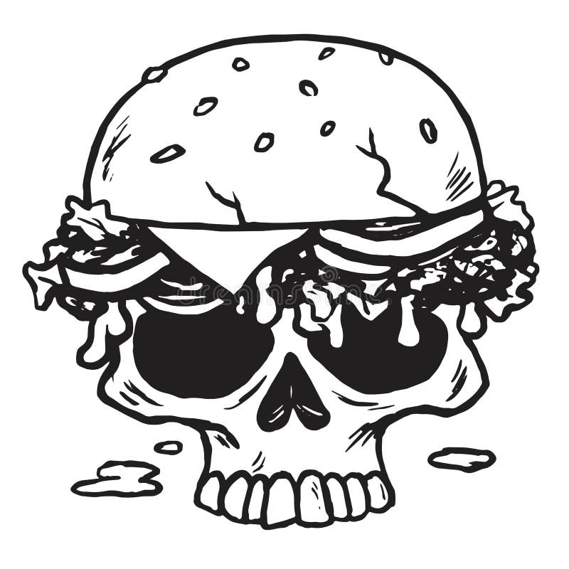 Skull Burger, Fries Vector Illustration Stock Vector - Illustration of ...