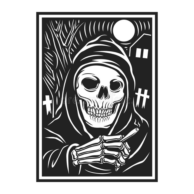 Skull Character Doing Smoking Cigarette Vector Illustration Stock ...