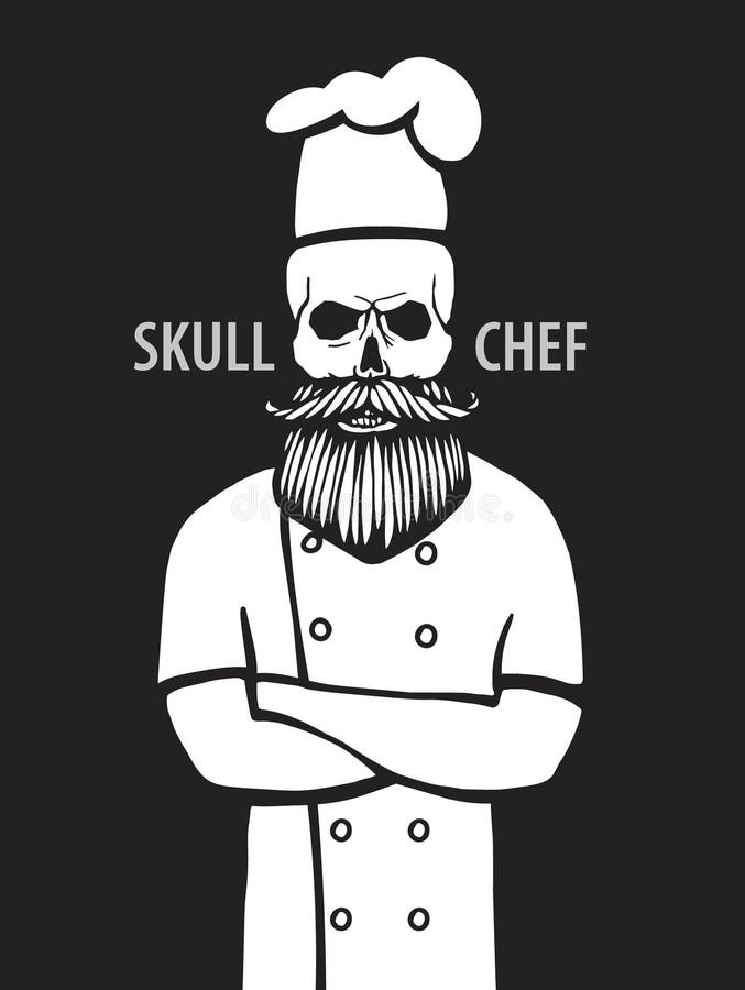 Skull in Chef Hat with Beard and Mustache Isolated Vector Illustration ...