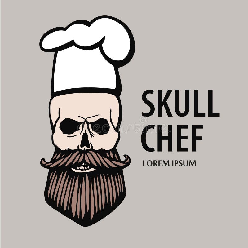 Skull in Chef Hat with Beard and Mustache Isolated Vector Illustration ...
