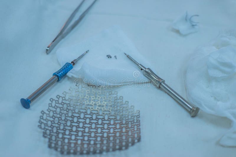 Neurosurgical Instruments, Including a Titanium Plate for Implantation ...
