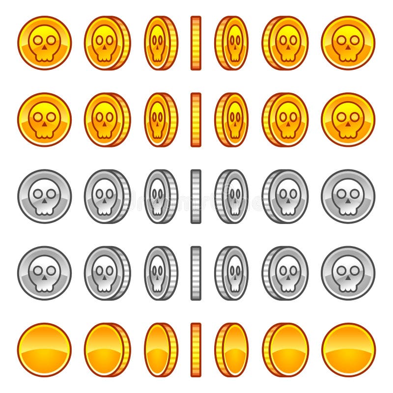 Skull Coins Rotation Animation Sprites Stock Vector - Illustration of ...