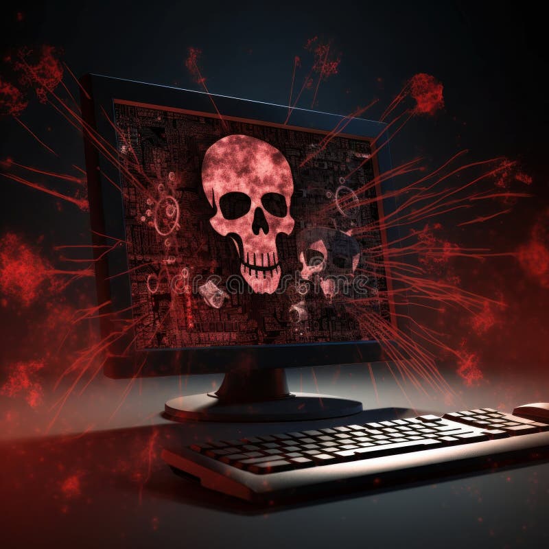 Skull in Computer Shows Computer Malware Generative AI Stock ...