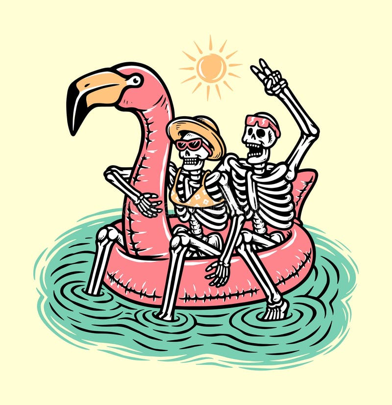 Skull Couple on the Flamingo Float in the Sea Stock Vector ...
