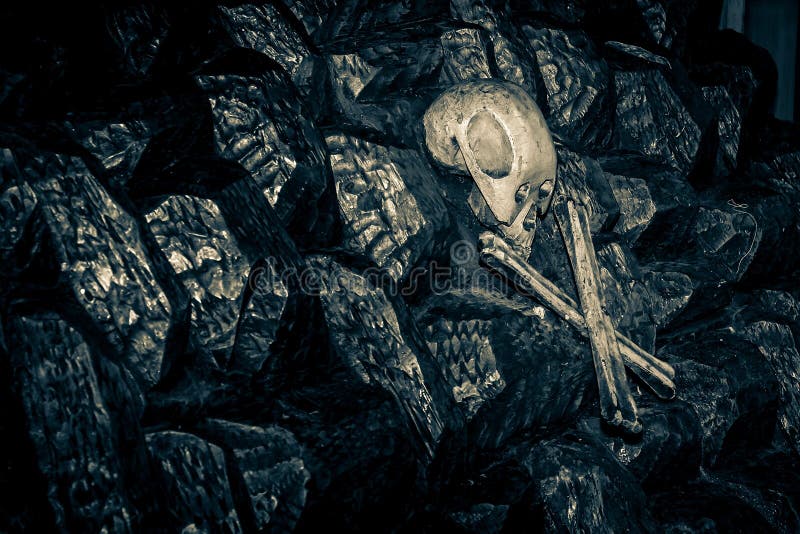 Skull and Crossbones Hanging on a Dark Rock Stock Image - Image of bone ...
