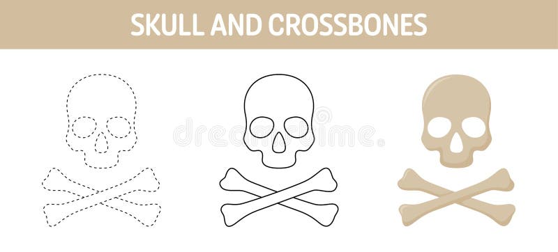 Skull and Crossbones Tracing and Coloring Worksheet for Kids Stock ...