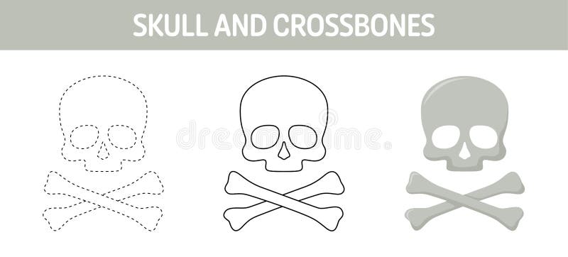 Skull and Crossbones Tracing and Coloring Worksheet for Kids Stock ...