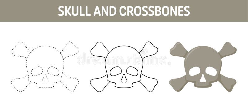 Skull and Crossbones Tracing and Coloring Worksheet for Kids Stock ...