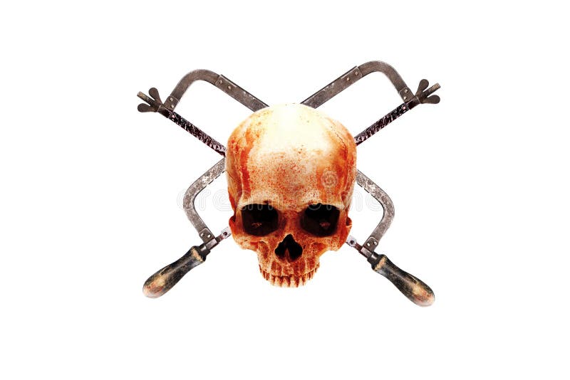 Skull with Crossed Bloody Rusty Saws Stock Image - Image of ...