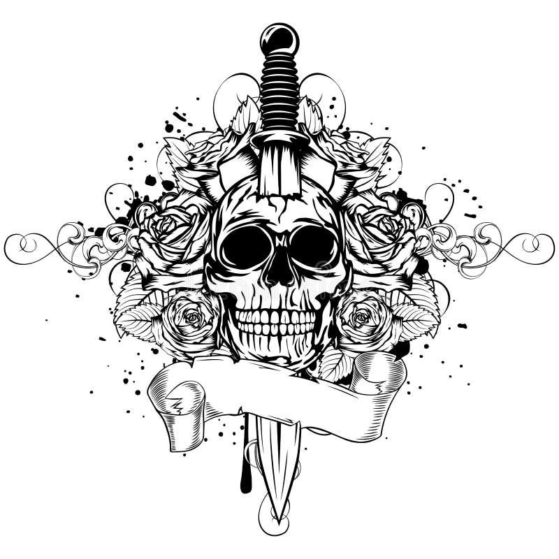Skull dagger rose stock vector. Illustration of blossom - 42842365