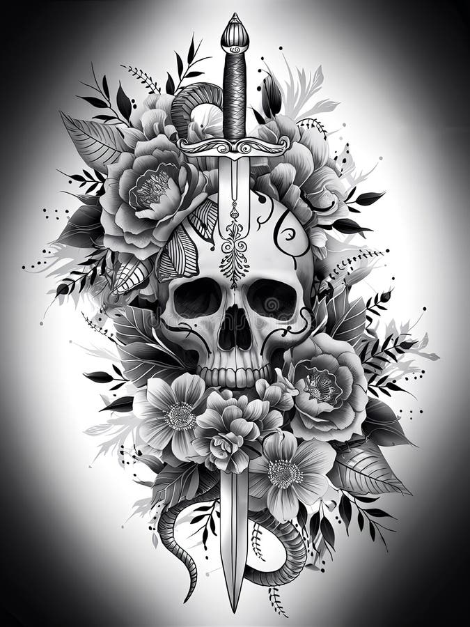 Skull Dagger and Snake Tattoo Design Stock Illustration - Illustration ...