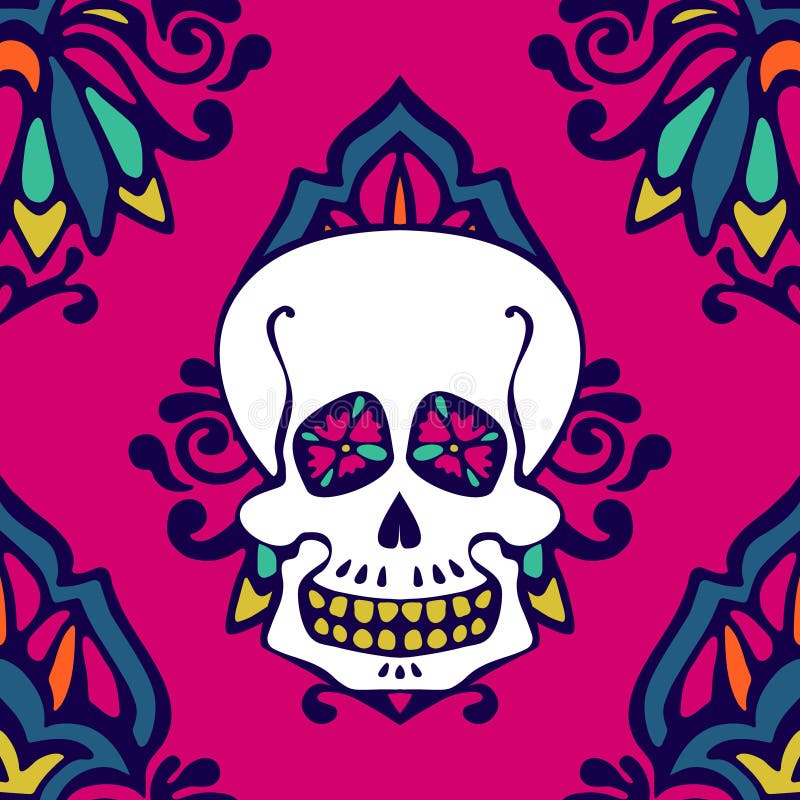 Skull Damask Seamless Pattern Stock Vector - Illustration of scroll ...