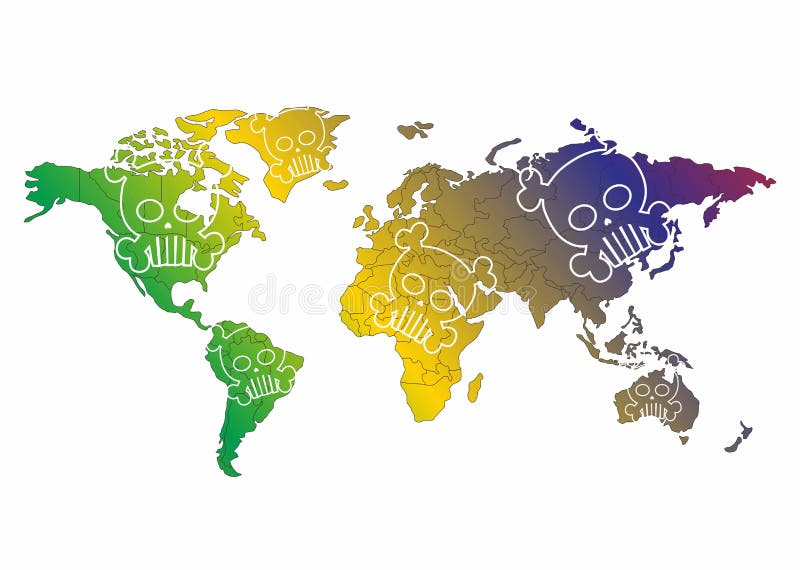 Skull Danger Map of the World Stock Vector - Illustration of earthly ...
