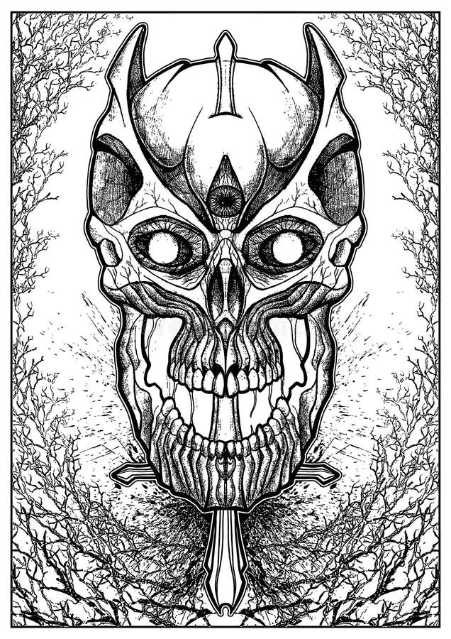Skull of Demon or Devil, Dark, Horror Head with Horns Stock Vector ...