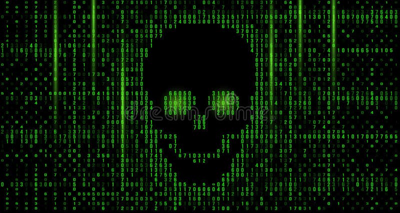 Skull in the Digital Matrix on the BCD Stream on the Screen. Computer ...