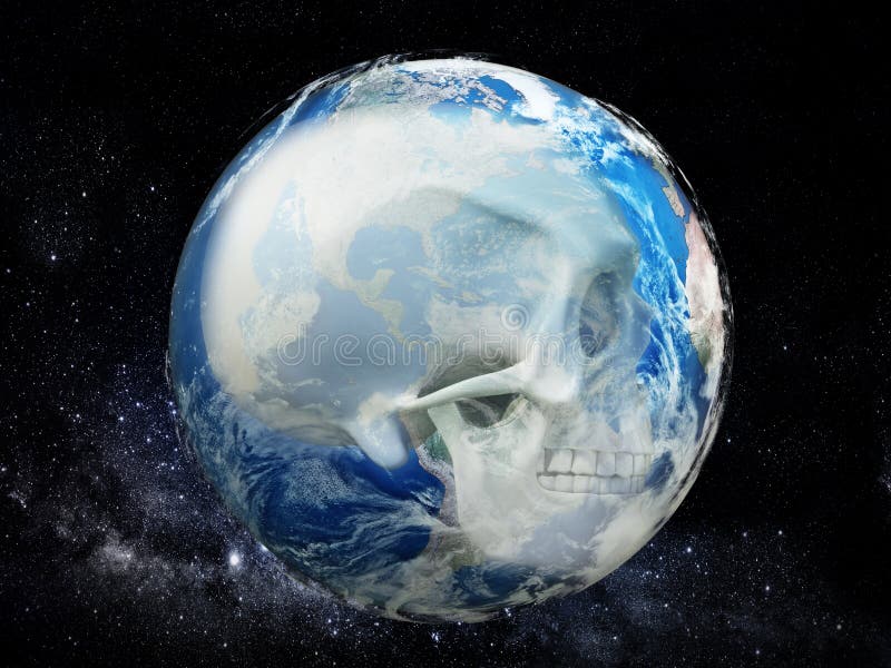 Skull on the Earth in Skull. 3D Illustration Stock Illustration ...