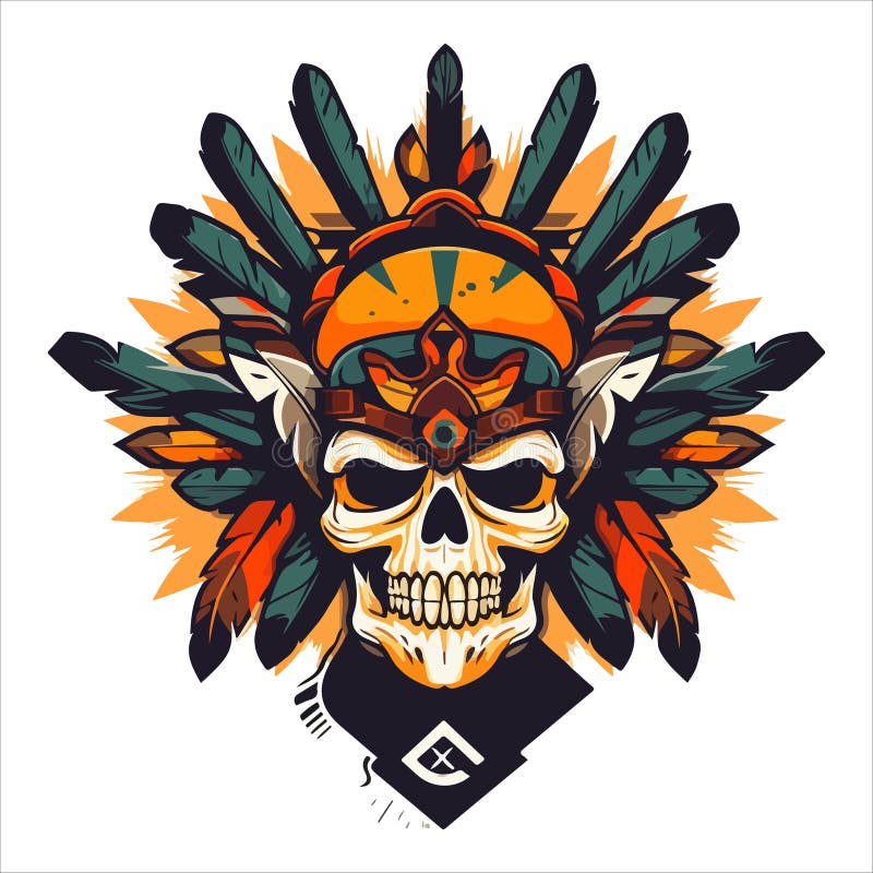 Skull Emblem Vector Logo. Agressive Human Cherokee, Apache Skull Stock ...