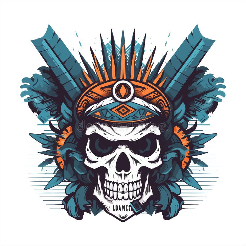 Skull Emblem Vector Logo. Agressive Human Cherokee, Apache Skull Stock ...