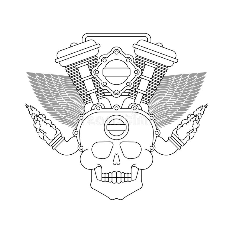 Skull Engine Isolated. Skeleton Head Motor Stock Vector - Illustration ...